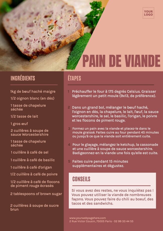 Modèles éditables pour recettes de cuisine