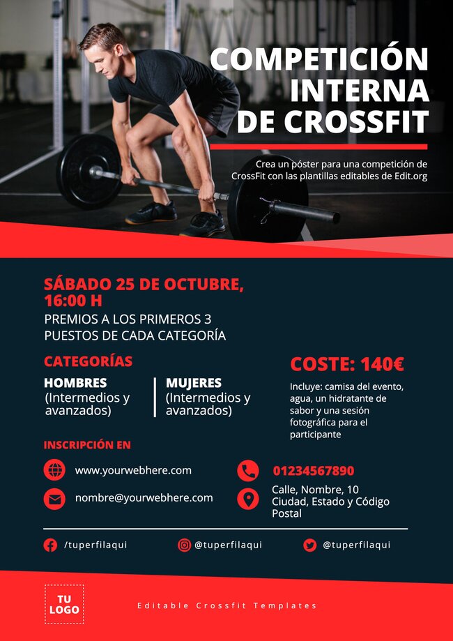 Crea pósters de CrossFit con plantillas editables