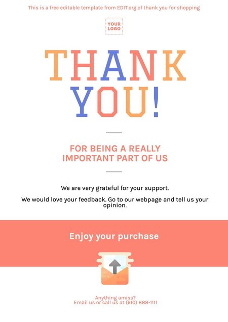 Customizable 'Thank You for Your Purchase' Signs