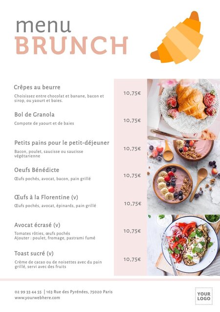 Modèles de menus de petit-déjeuner et de brunch modifiables