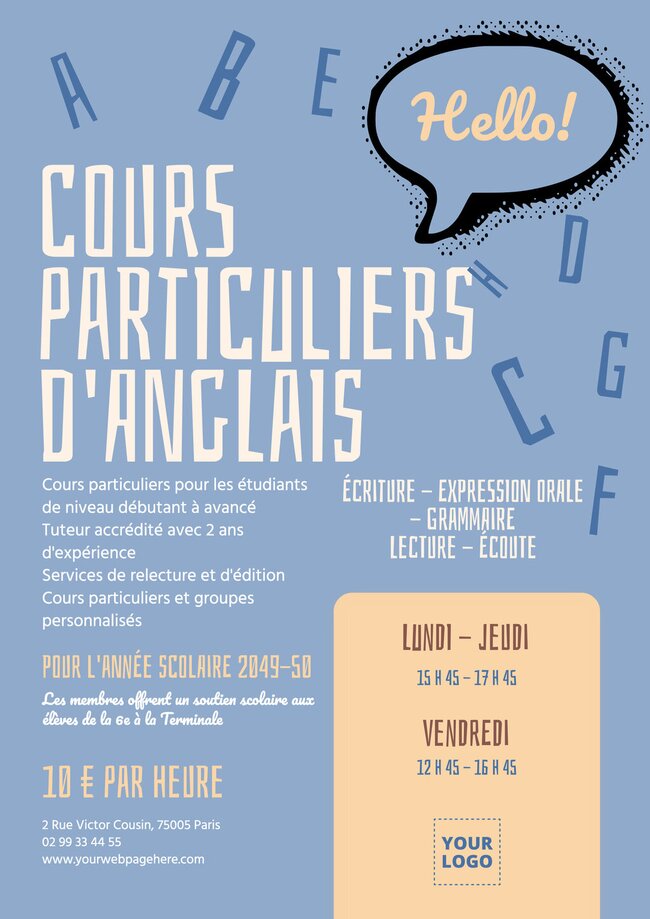 Designs pour annonces de cours de langues