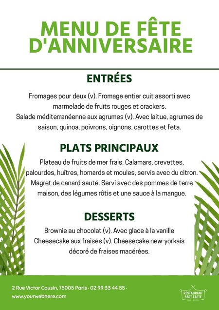 Modèles de menus d'anniversaire personnalisables en ligne