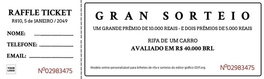 Modelos de bilhetes de rifa para impressão