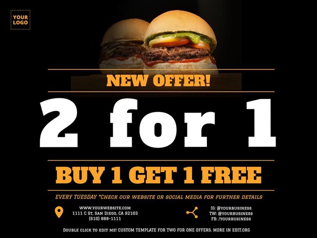 Editable 2 for 1 Offers Templates