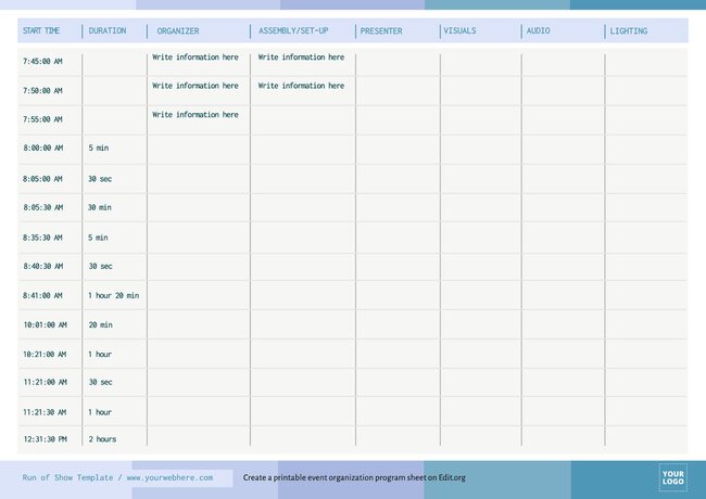 Create a Run of Show Template for Events