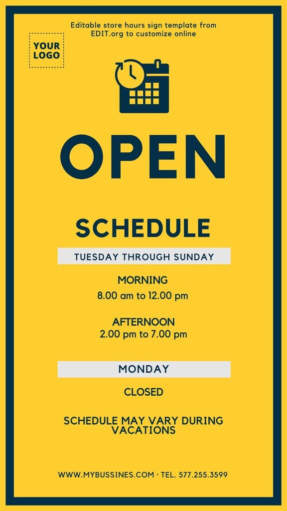 Opening Hours Templates Online Opening Hours Templates Online