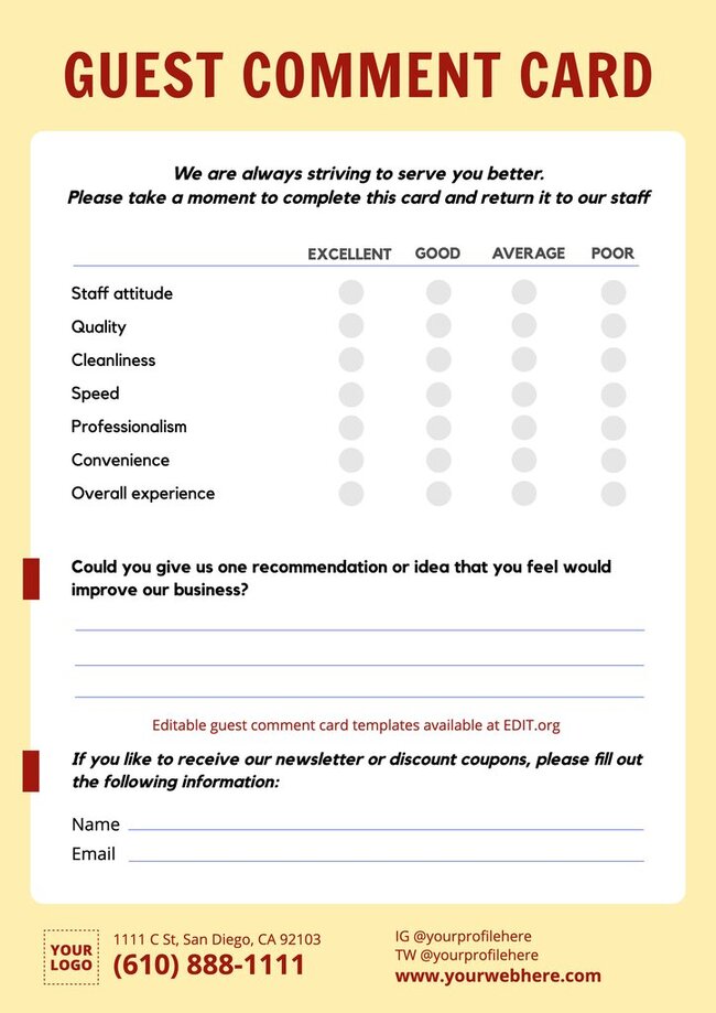 Customize free feedback card templates online