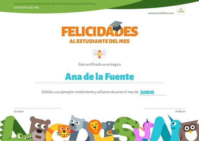 Certificados de Estudiante del Mes editables online