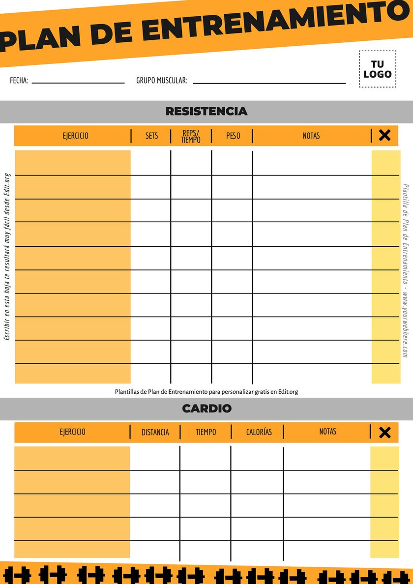 Plantillas de Calendario de Entrenamiento para imprimir