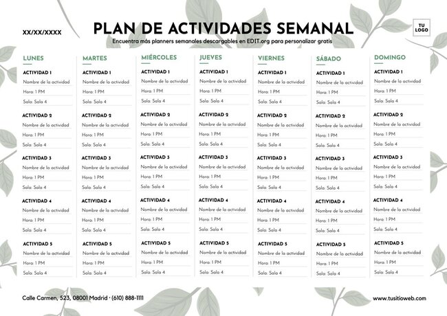 Plantillas de planificadores semanales editables online