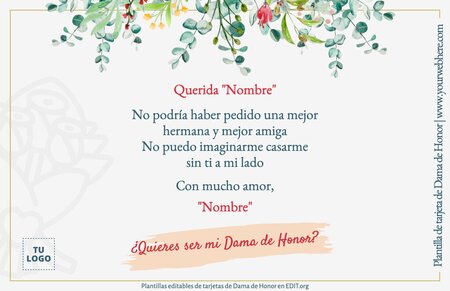 Crea Tarjetas para Damas de Honor personalizadas