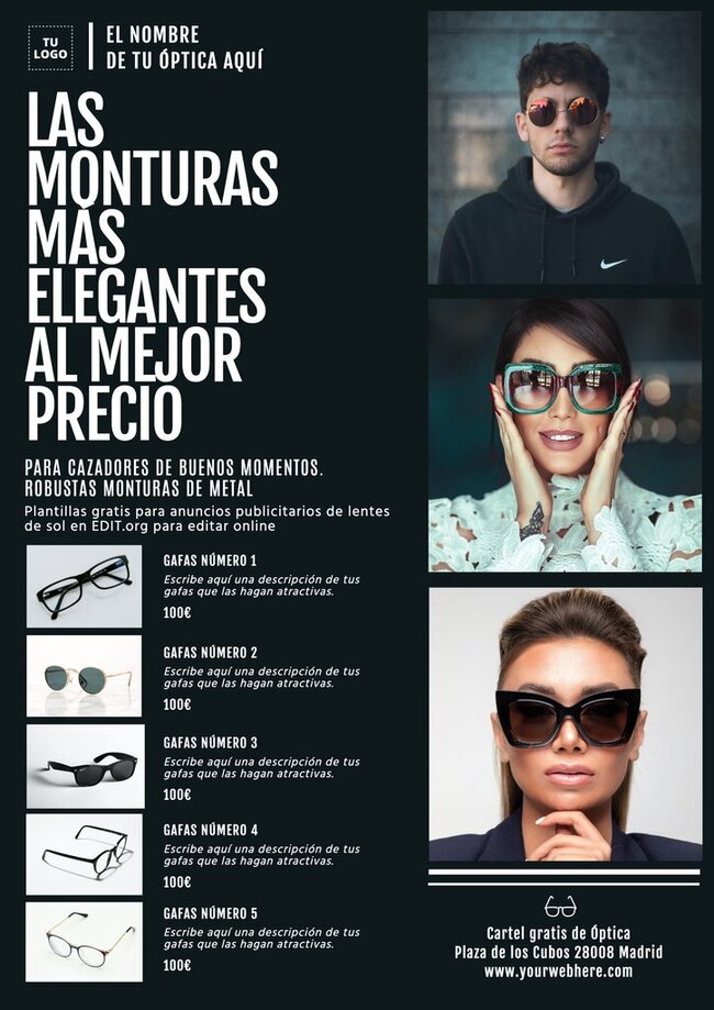 Diseña Publicidad para Ópticas con plantillas editables