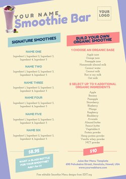 Design Juice Bar Menu Templates Online