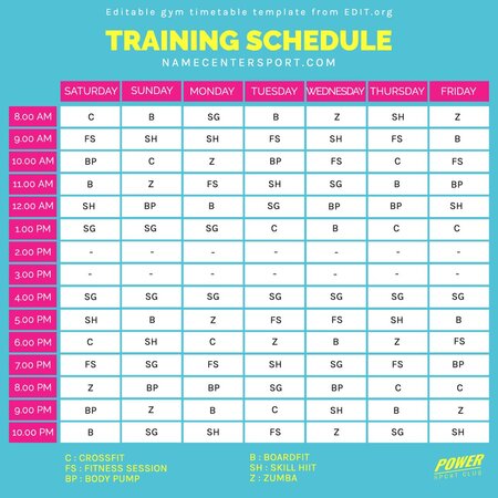 Gym activities schedule online templates