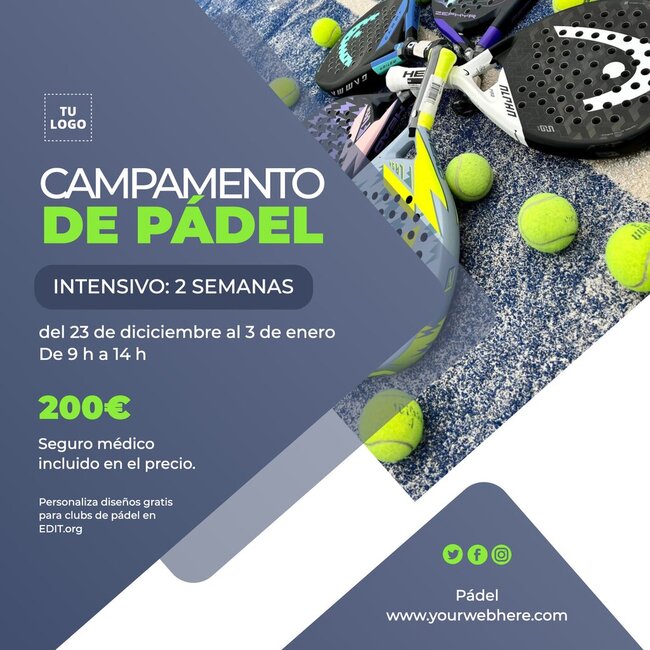 Carteles para clubs de Pádel editables gratis