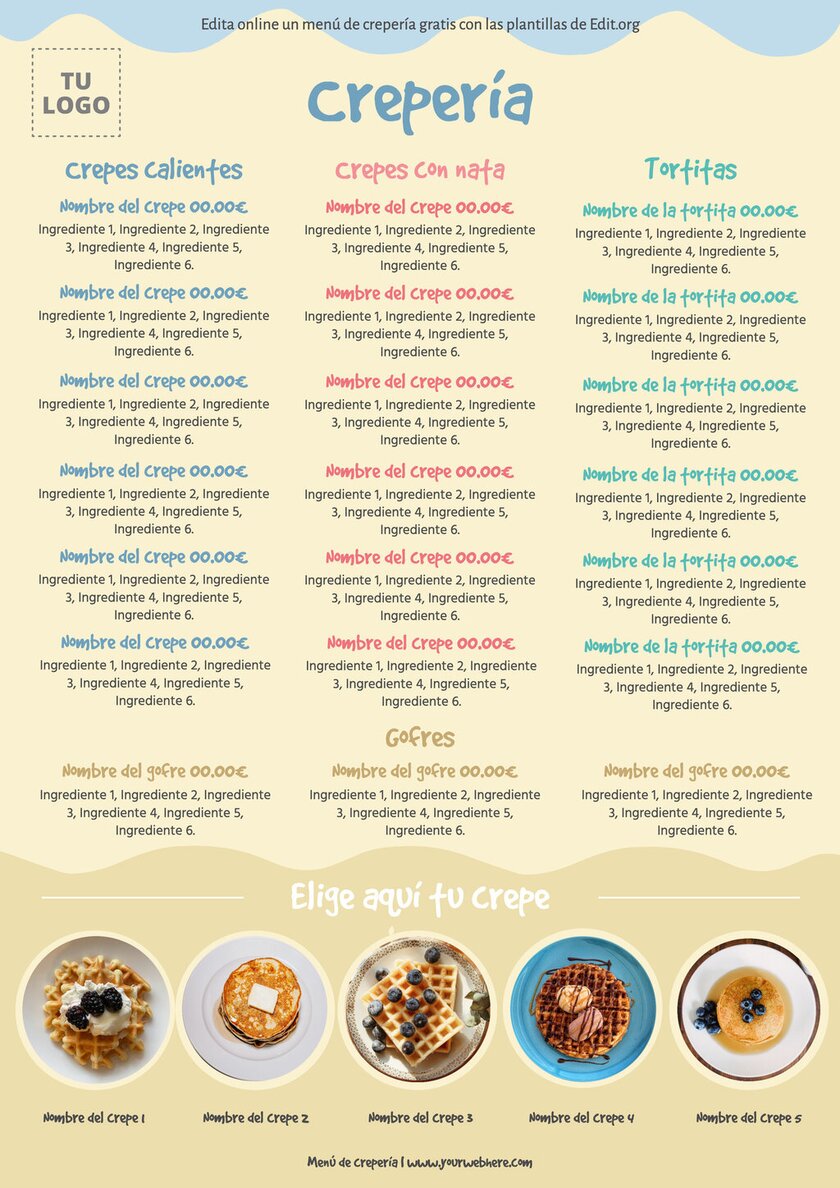 Diseña flyers para Creperías con plantillas online
