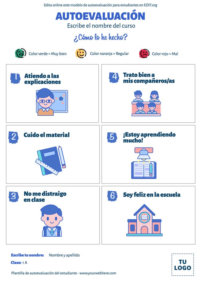 Fichas de Autoevaluación del Alumno editables online