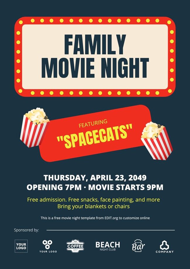 Outdoor Movie Night Flyer With Grass Free Template