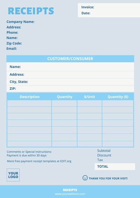 Customize a Receipt Template online