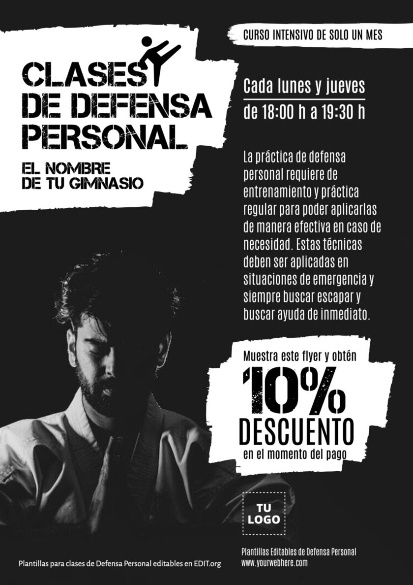 Clases de Defensa Personal: crea flyers con plantillas online