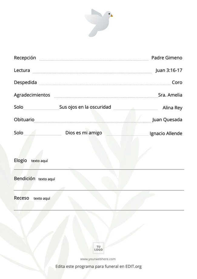 Diseña gratis un programa para un funeral