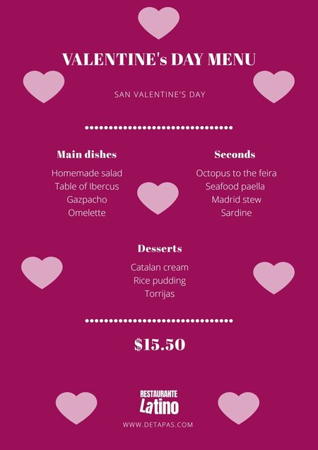 Valentine's Day restaurant menu templates
