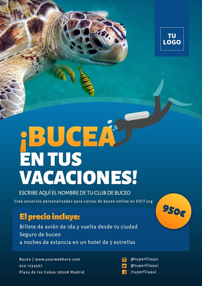 Diseña flyers de Buceo con plantillas editables