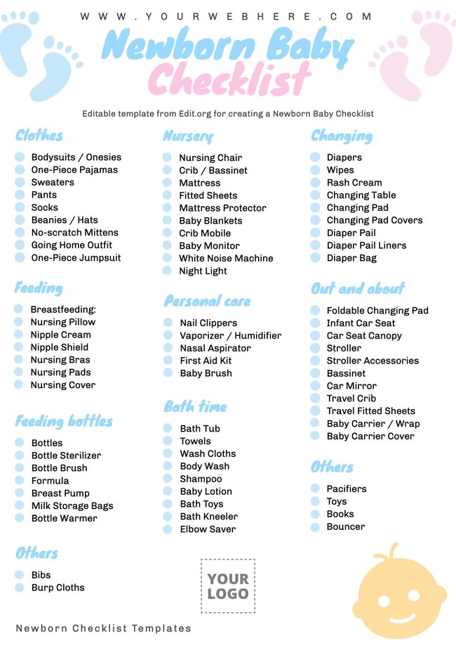 Printable Newborn Checklist Templates
