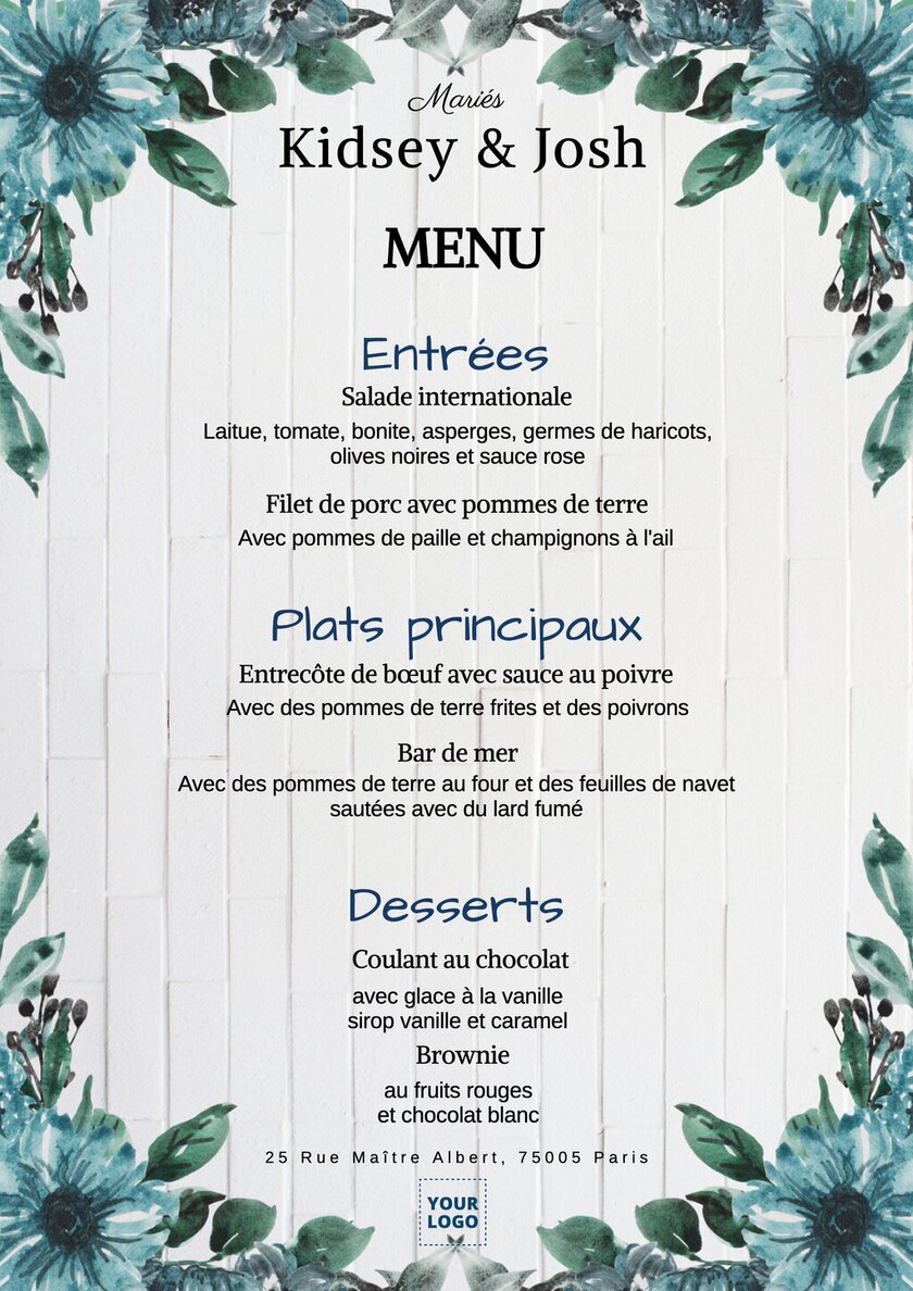 Mod les De Menus Et Cartes De Mariage