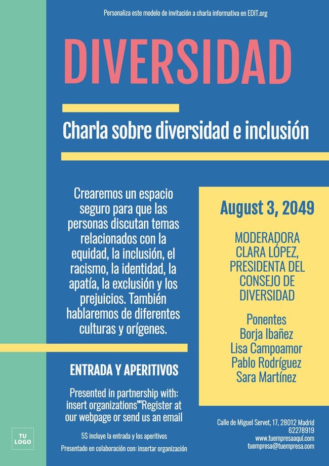 Invitaciones y carteles para Charlas editables online