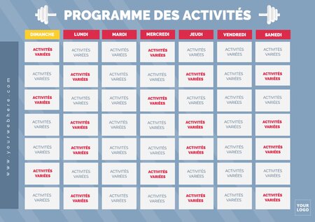 Modèles de programmes et calendrier de salle de gym en ligne