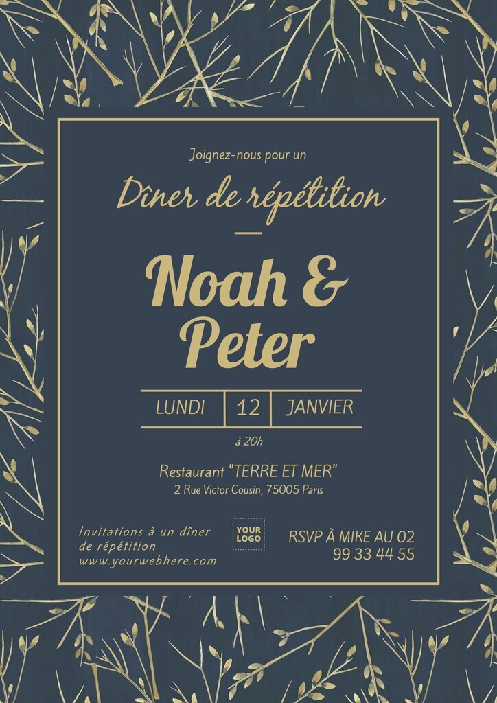 Modèles gratuits d'invitation à un dîner de répétition
