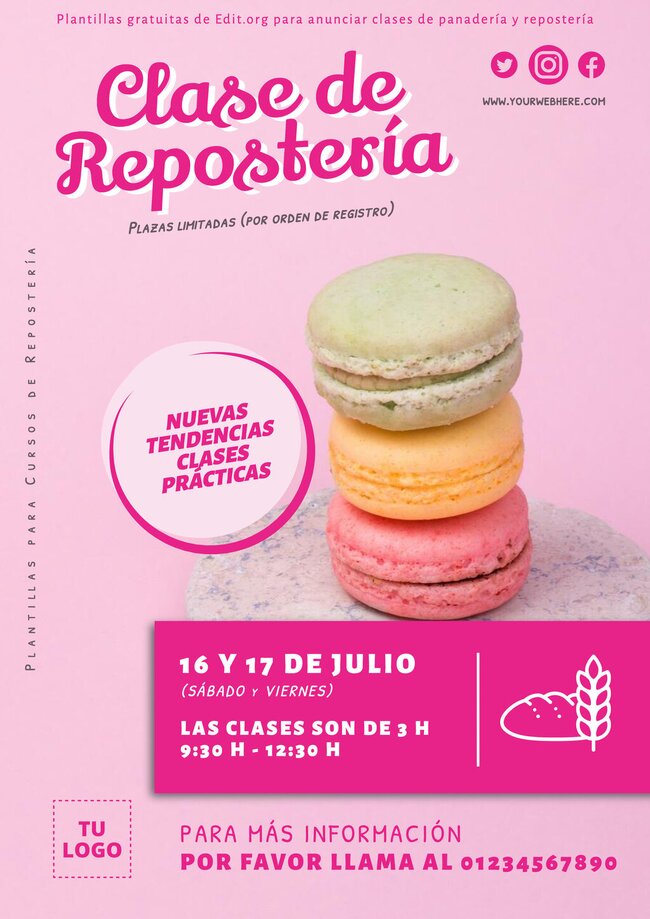 Cursos de Pastelería y Repostería: pósters editables