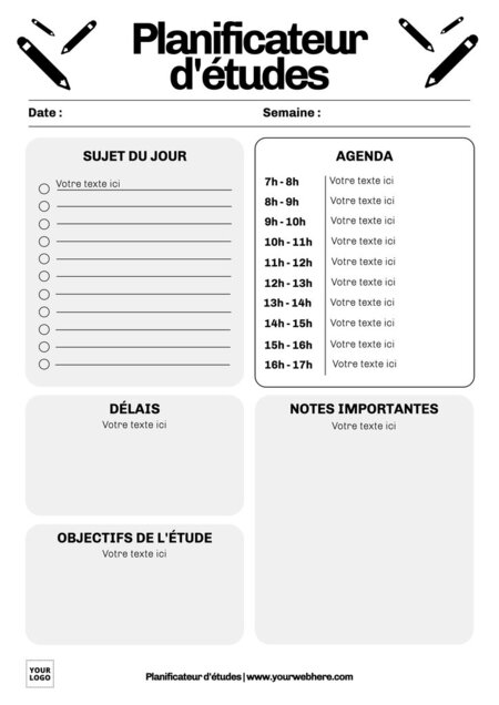 Modèles de plan d'étude à éditer en ligne