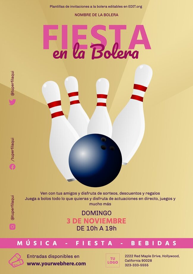 Crea invitaciones de bolera gratis con plantillas editables