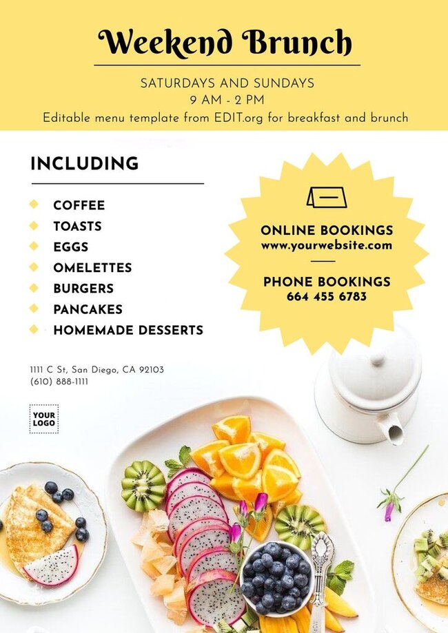 Editable Breakfast and Brunch Menu Templates