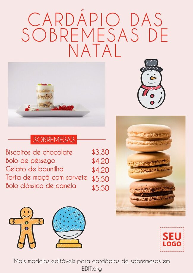 Modelos de menu de sobremesa para editar online
