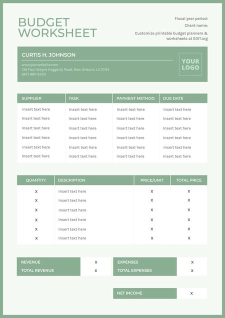 Free customizable budget templates