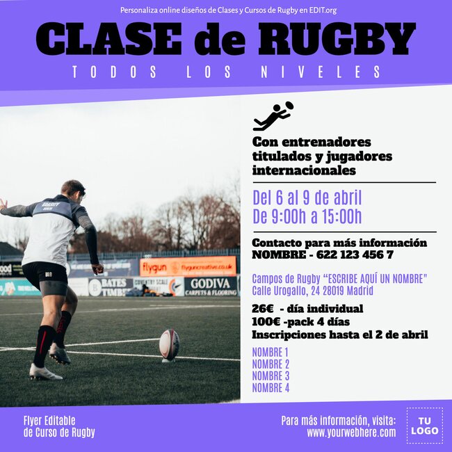 Diseña pósters de Rugby con plantillas online