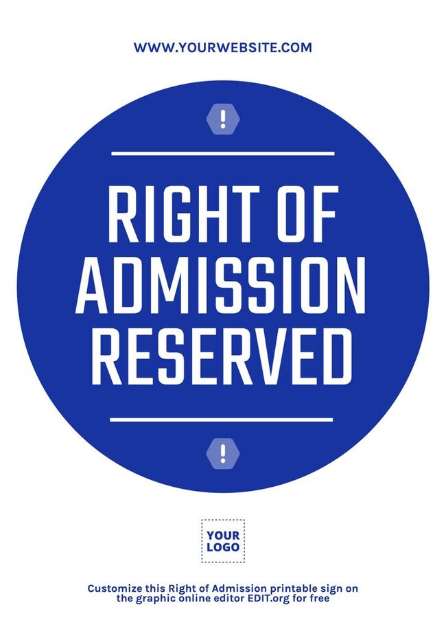 Free Printable 'Right of Admission' Signs
