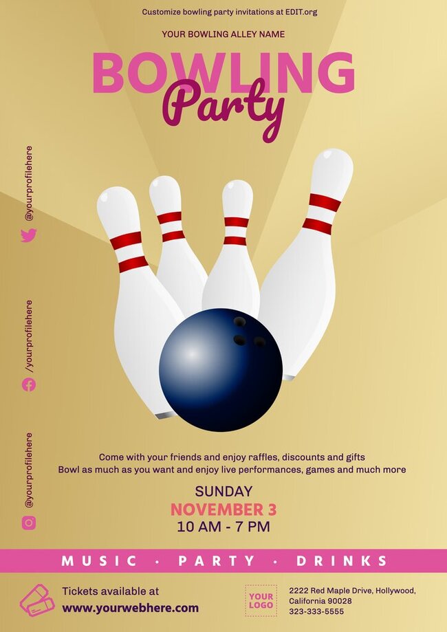 Design bowling invitations with free editable templates