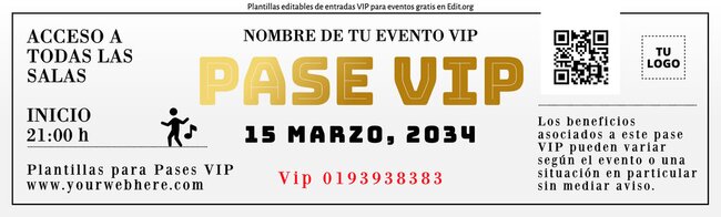 Diseña un Pase VIP con plantillas online